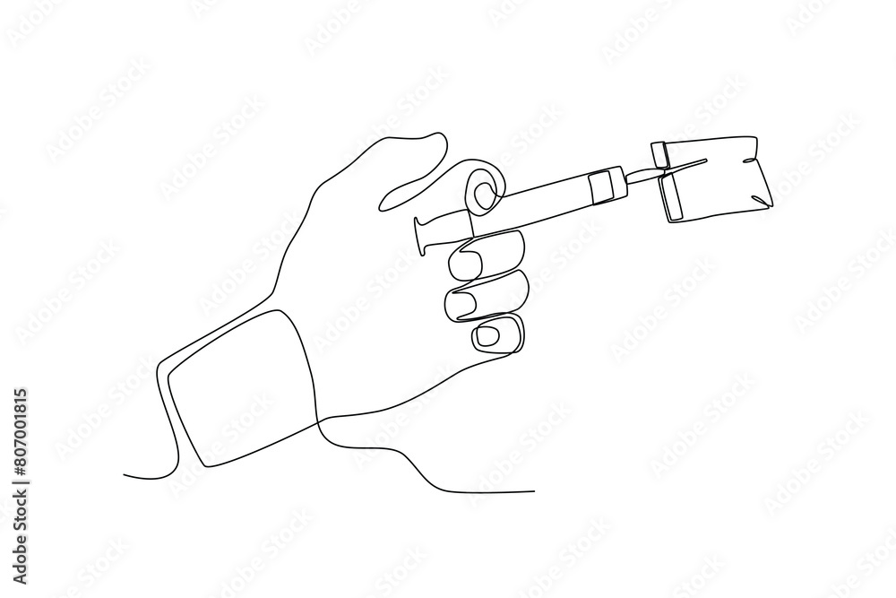 Single continuous line drawing of Hands and injecting drugs and ...
