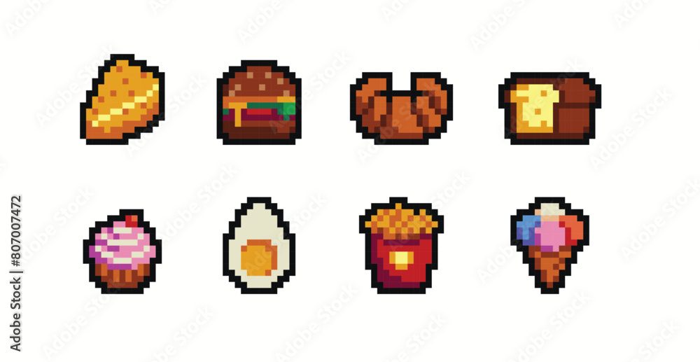 Restaurant dishes pixel art set. Meat, fast food collection. Food menu ...