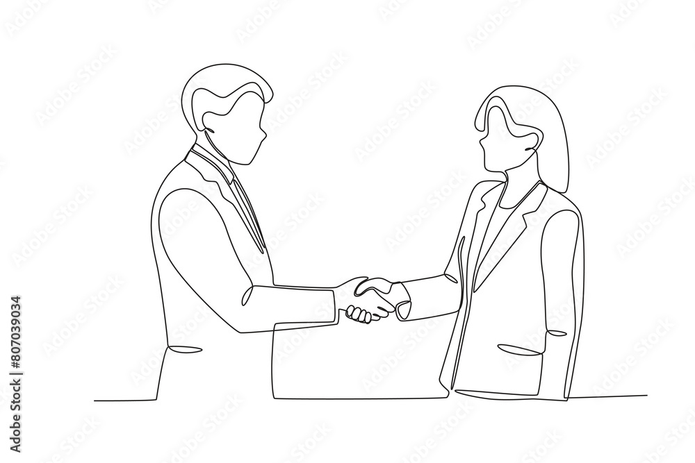 Single continuous line drawing of young Coworkers shaking hands ...