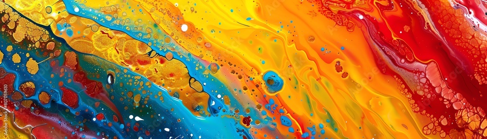 Capture a side view of a vibrant abstract art piece representing ...