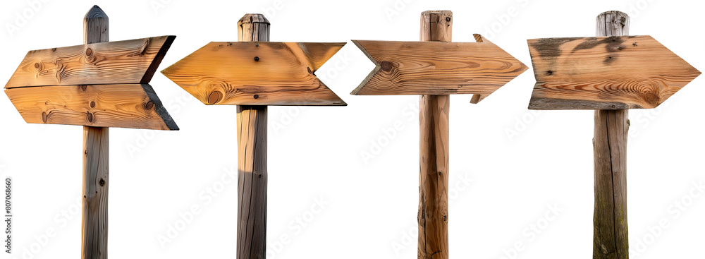 Collection of wooden directional signs with poles and arrows, isolated ...