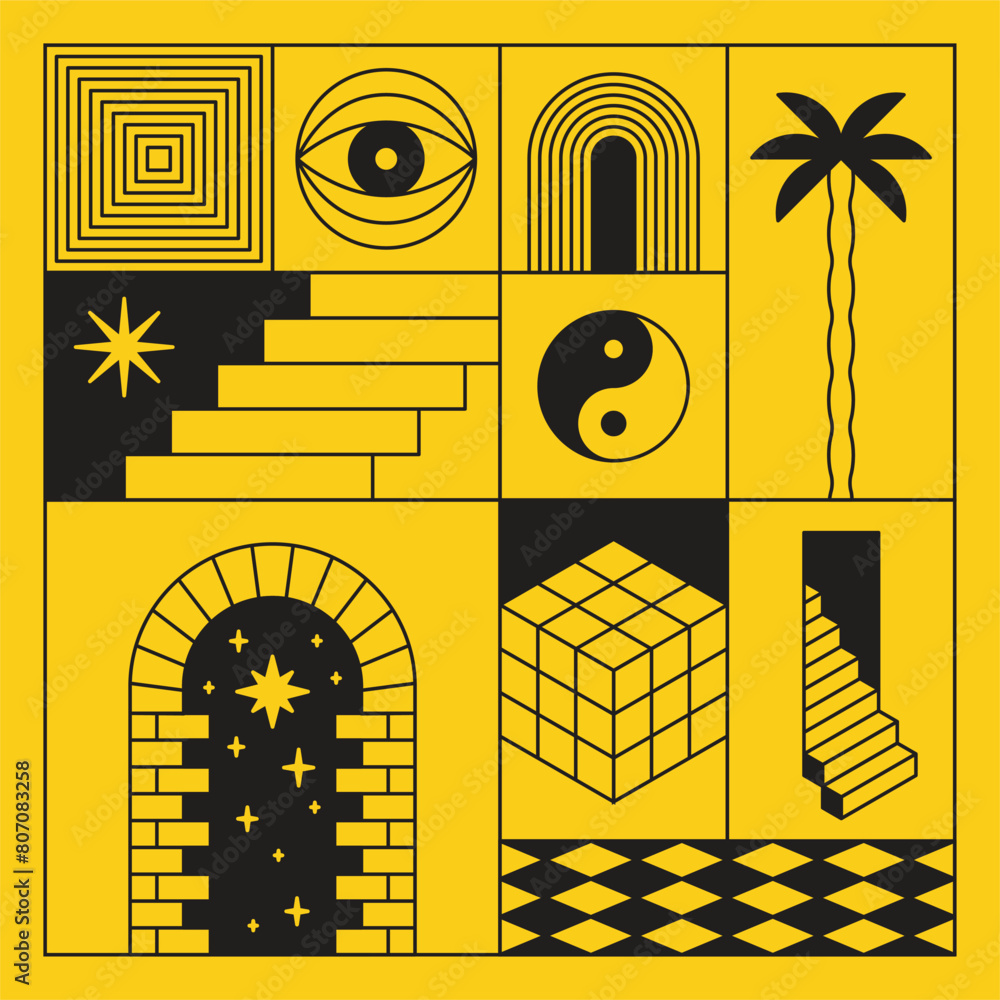 Vector illustrations in simple line style, boho abstract prints, simple ...