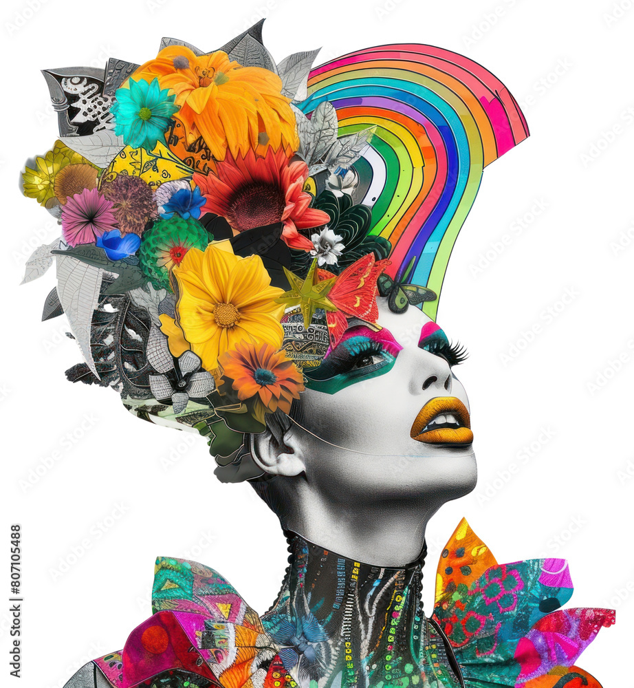 PNG Paper collage of drag queen flower art portrait. Stock Photo ...