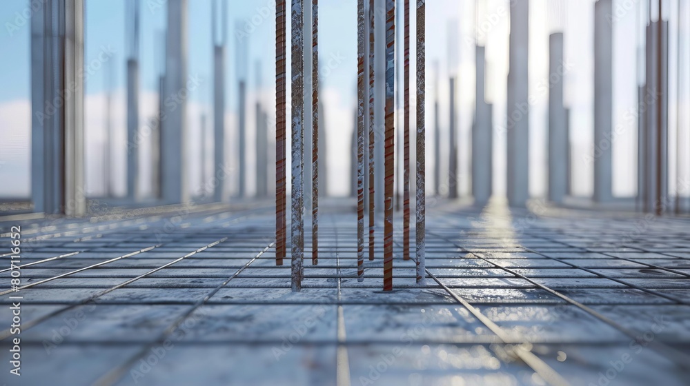 3D illustration depicting reinforced concrete columns under ...