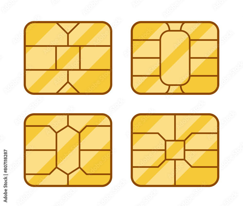 Four Different Golden Sim Cards Each Featuring Unique Internal Memory ...