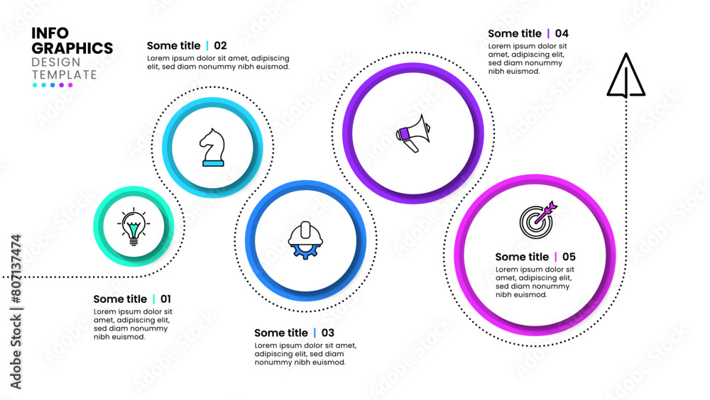 Infographic template. Increasing circles with a line and 5 steps Stock Vector | Adobe Stock