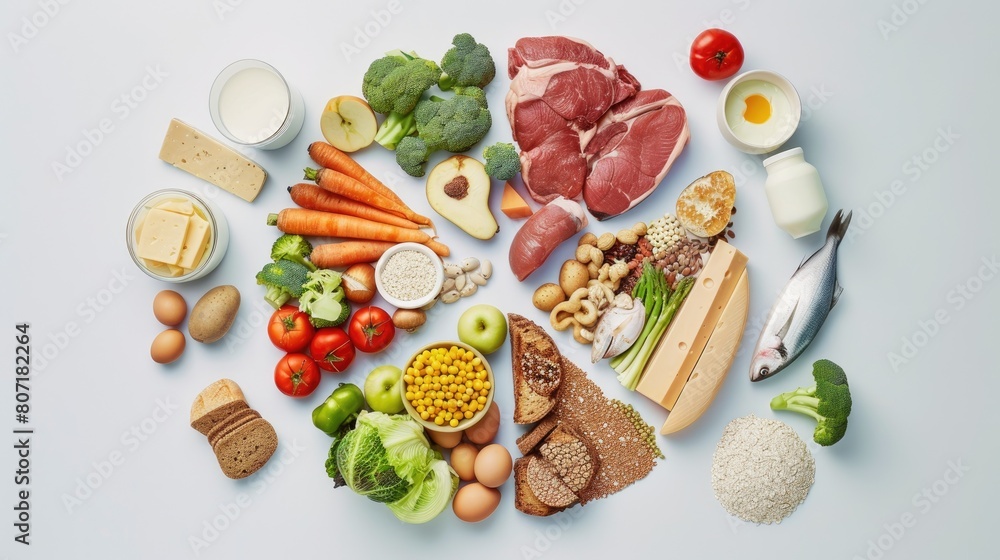 a food group pie chart alongside a pyramid diagram, illustrating the ...