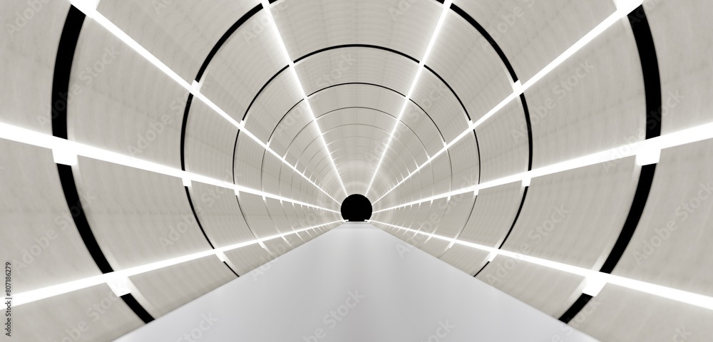 Sci fi tunnels pipes beams circular stages neon colors and laser lights ...