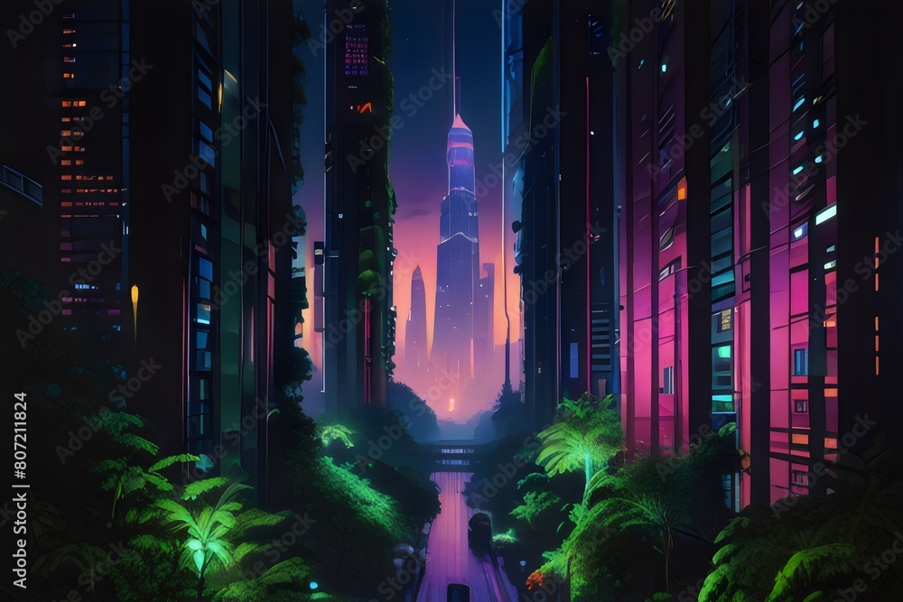 Cyberpunk streets illustration, futuristic city, dystoptic artwork at night, 4k wallpaper. Rain ...