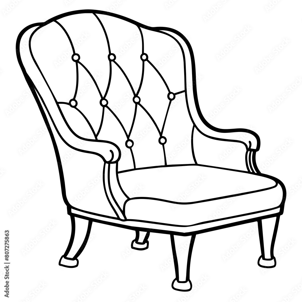 Upholstered Wingback Chair Line Drawing: Elegant Furniture Graphics for ...