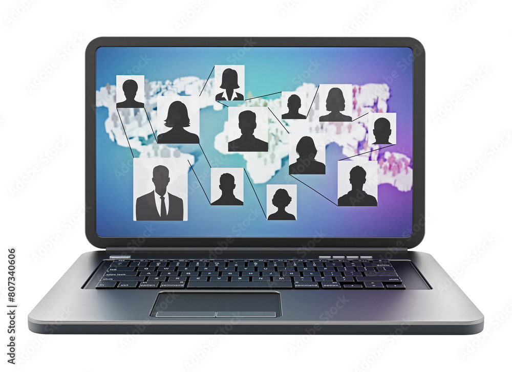 People silhouettes inside connected box shapes in laptop screen with ...