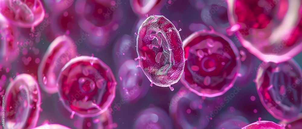 An illustration of a red blood cell. The cell is pink and has a concave ...