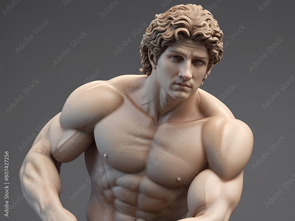 classic Greek sculpture of a youthful Adonis, showing the fine details ...