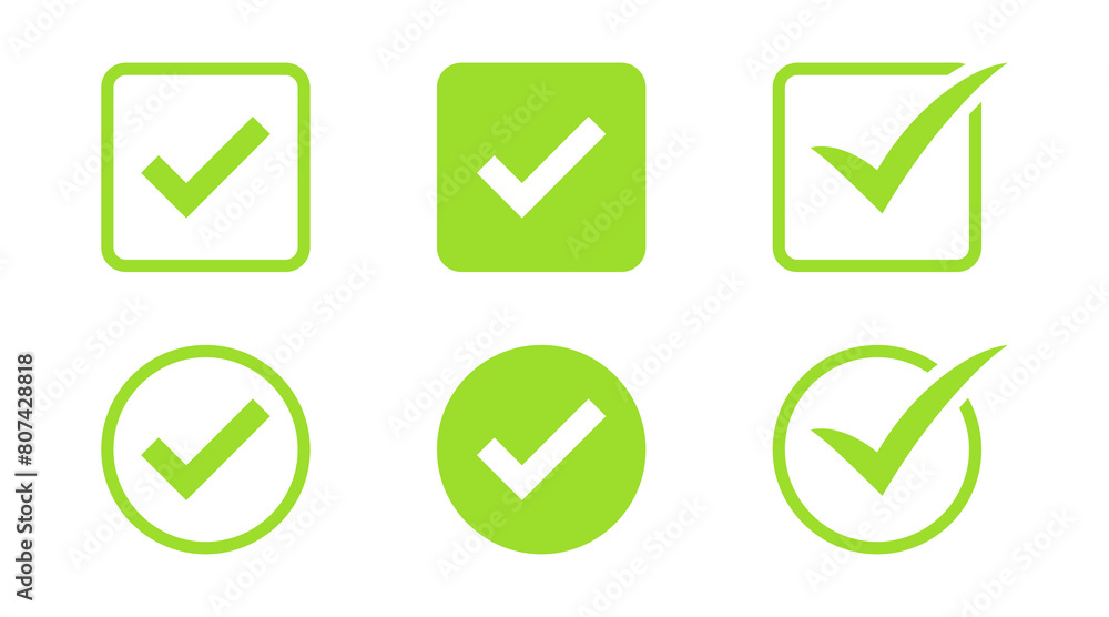 Stock-Vektorgrafik „check mark icon button set. check box icon with right or correct buttons and ...