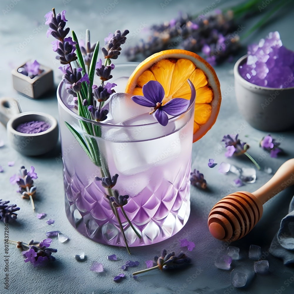 Lavender garnish cocktail idea. Stock Photo | Adobe Stock