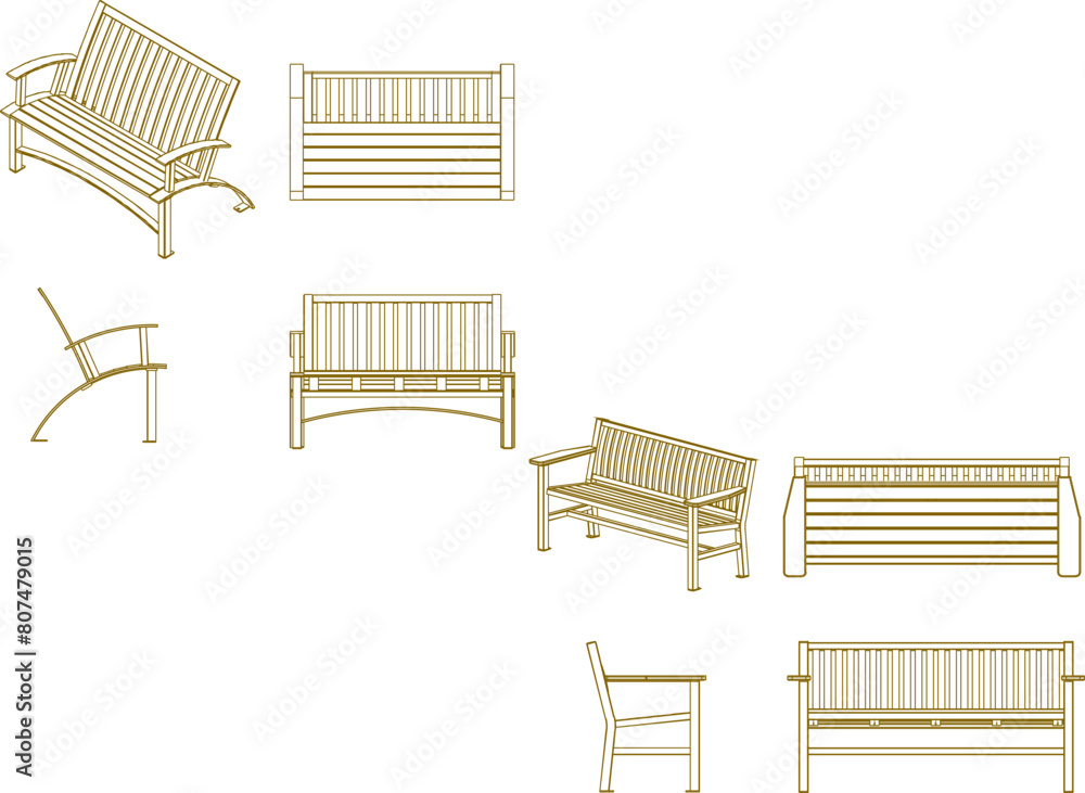 vector illustration sketch design drawing of park and cafe benches for ...