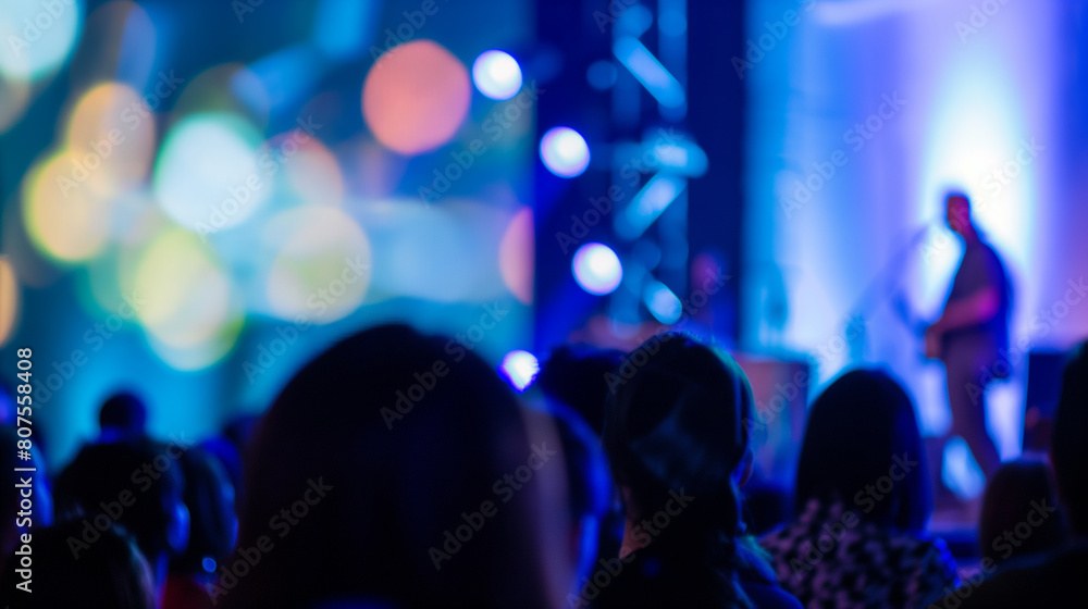 Christian concert worship, Audience silhouette and praise service band ...