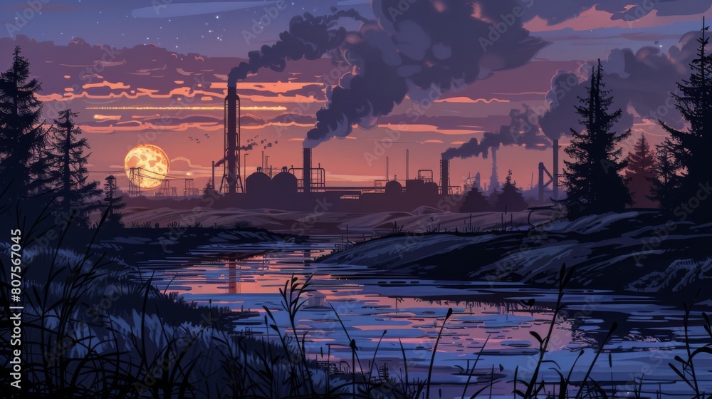 Chemical Dumping in a Remote Area: Illustrate a clandestine scene of ...