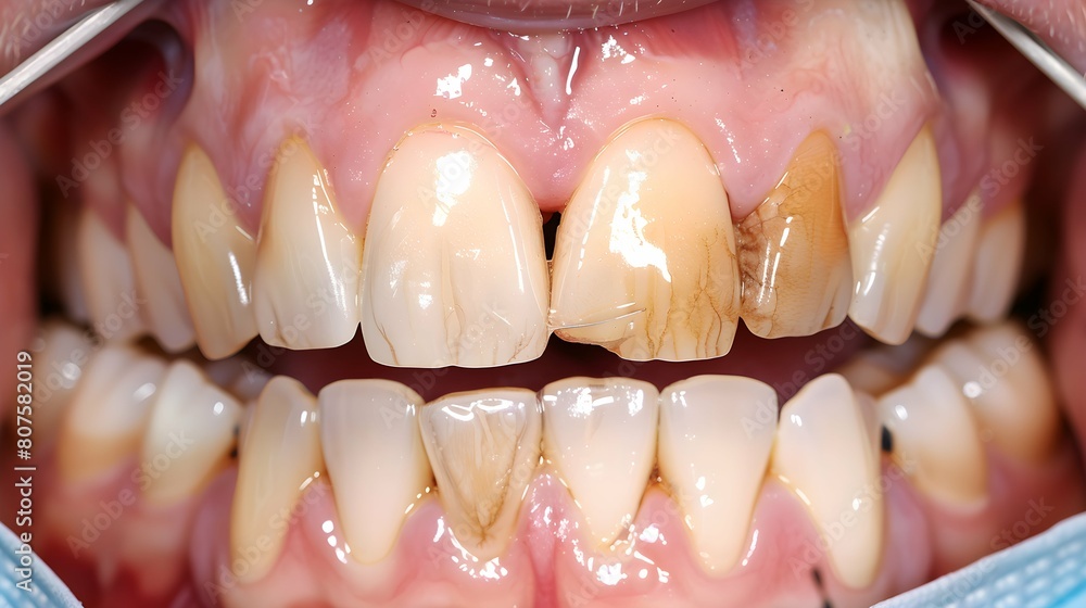 male open mouth with unhealthy teeth before and after dental whitening ...