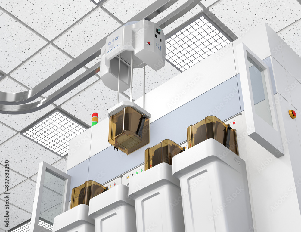 Persperctive view of OHT system unload a Foup from load port of ...