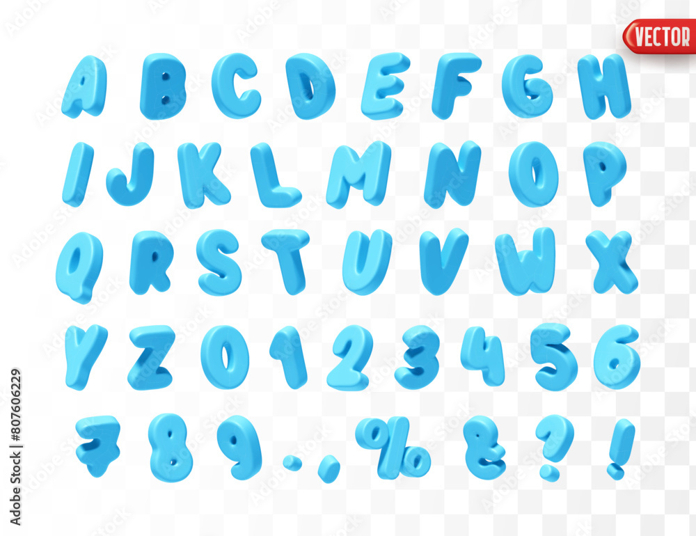 Blue Font realistic 3d design. Complete alphabet and numbers from 0 to ...