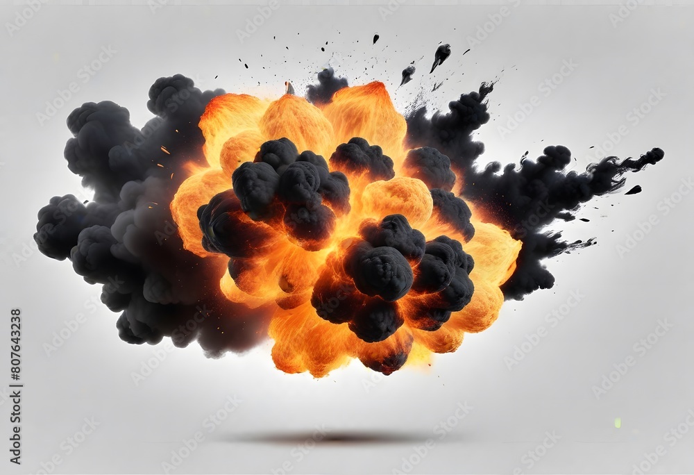 Realistic fiery explosion with colorful streaks. Large fireball with ...