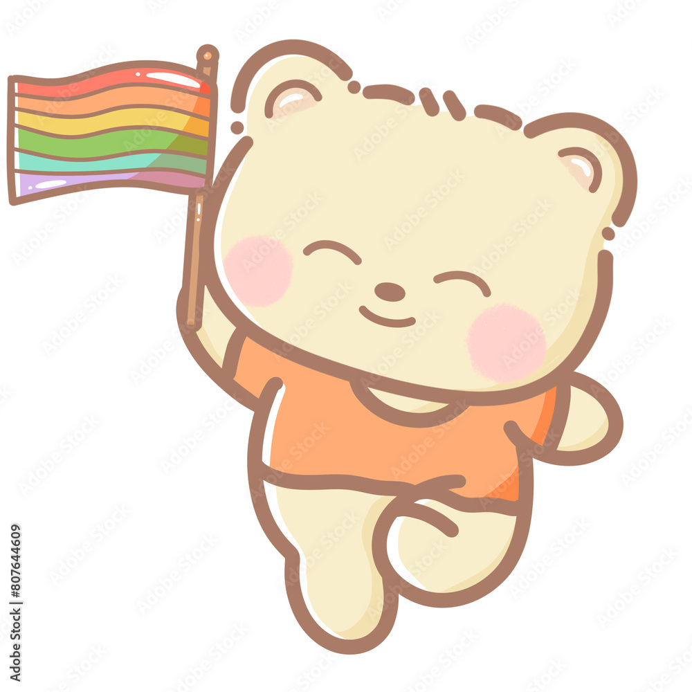 Handdrawn illustration Cute kawaii yellow teddy bear pride month Lgbt ...