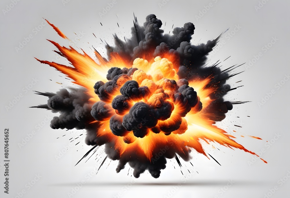 Realistic fiery explosion with colorful streaks. Large fireball with ...