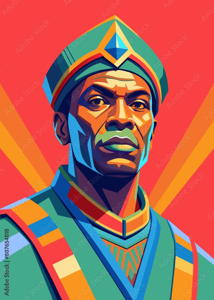 a dignified Angolan man with a commanding presence and eyes that ...