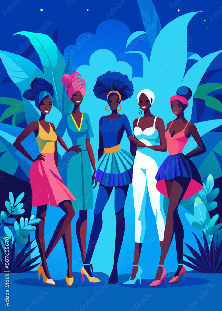 Group photo, Five full-length skinny female models posing. The whole ...