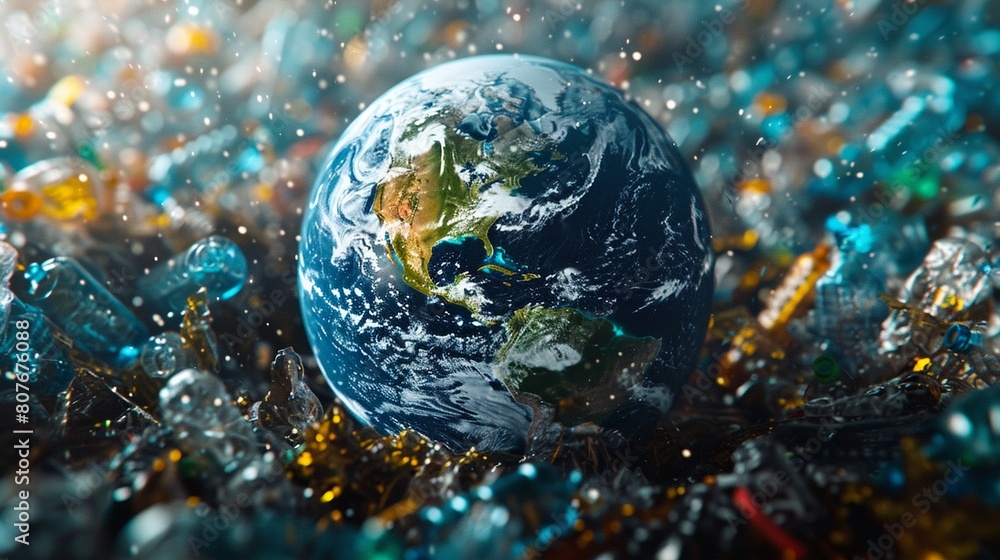 Satellite image showing Earth made of tightly packed plastic bottles ...
