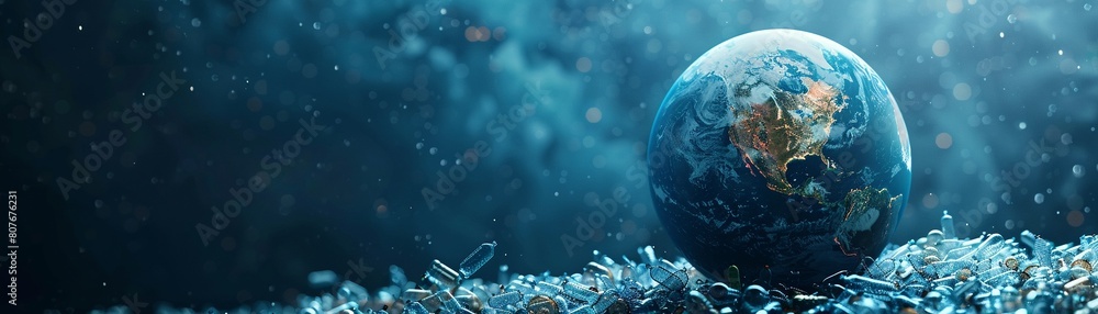 Earth composed of densely packed plastic bottles, viewed from space ...