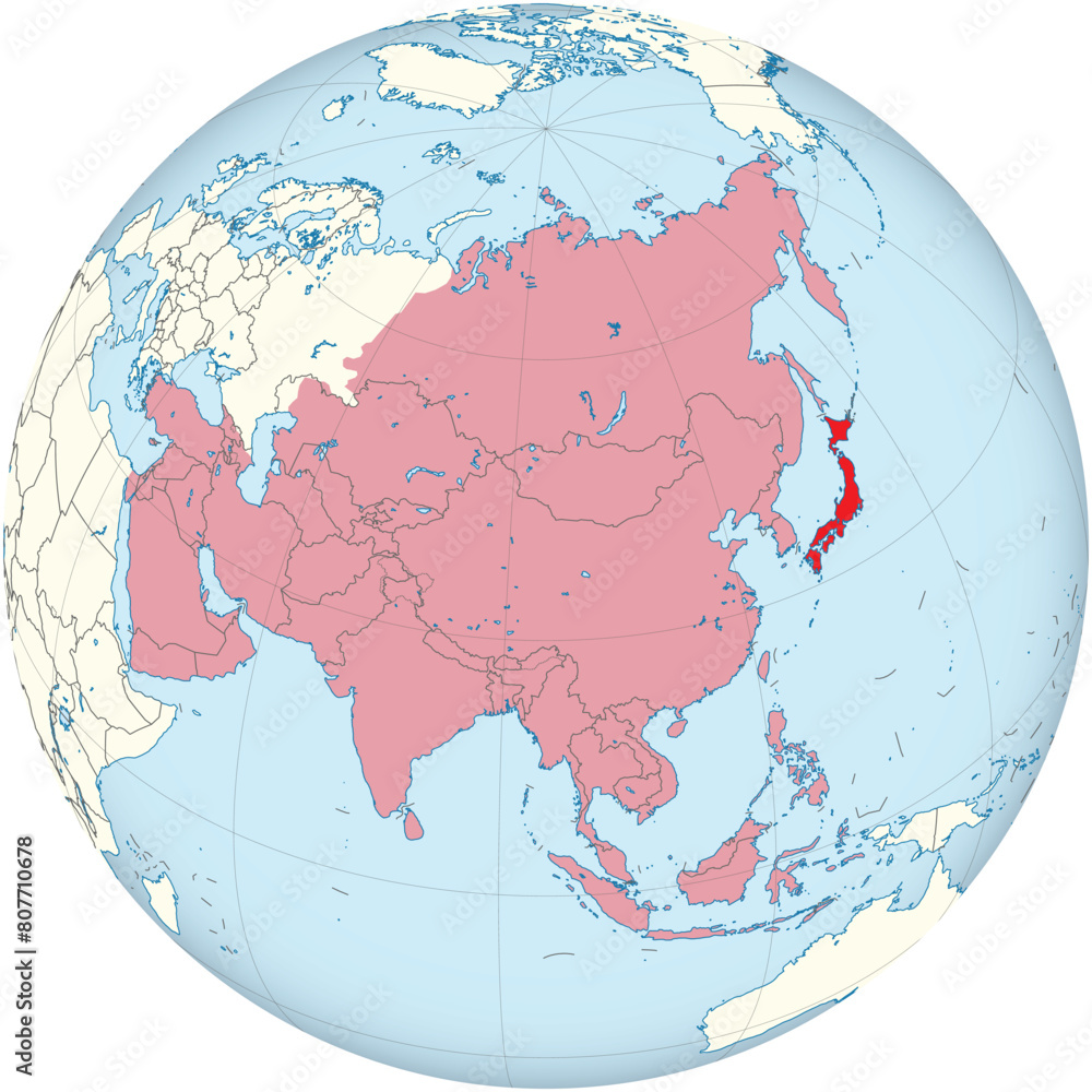 Highlighted red map of JAPAN inside red detailed blank political map of ...