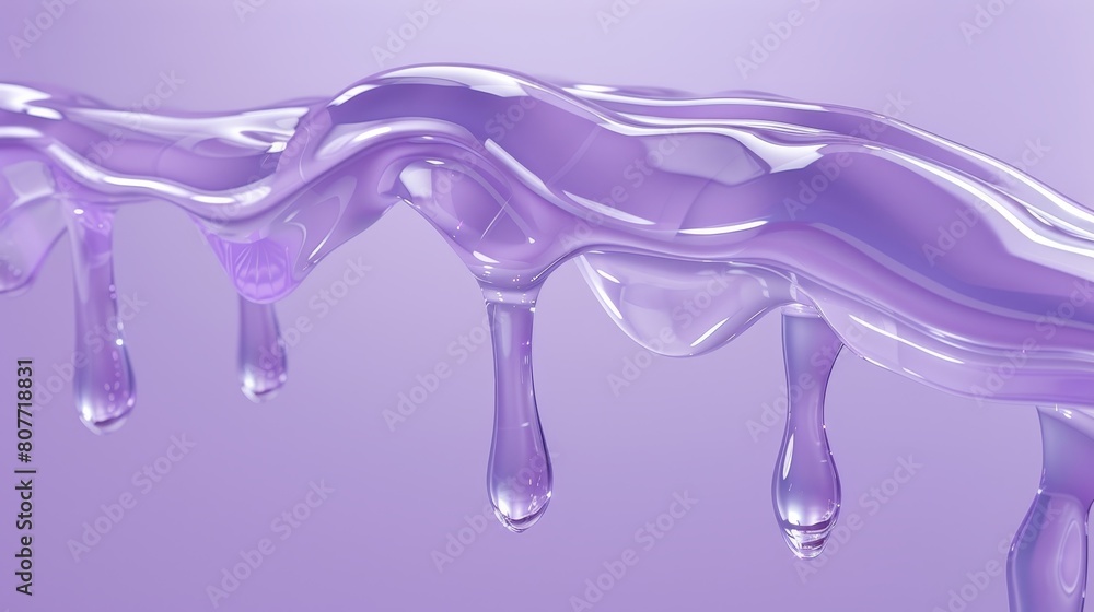 Dripping liquid cosmetic gel texture on purple background. Skincare ...