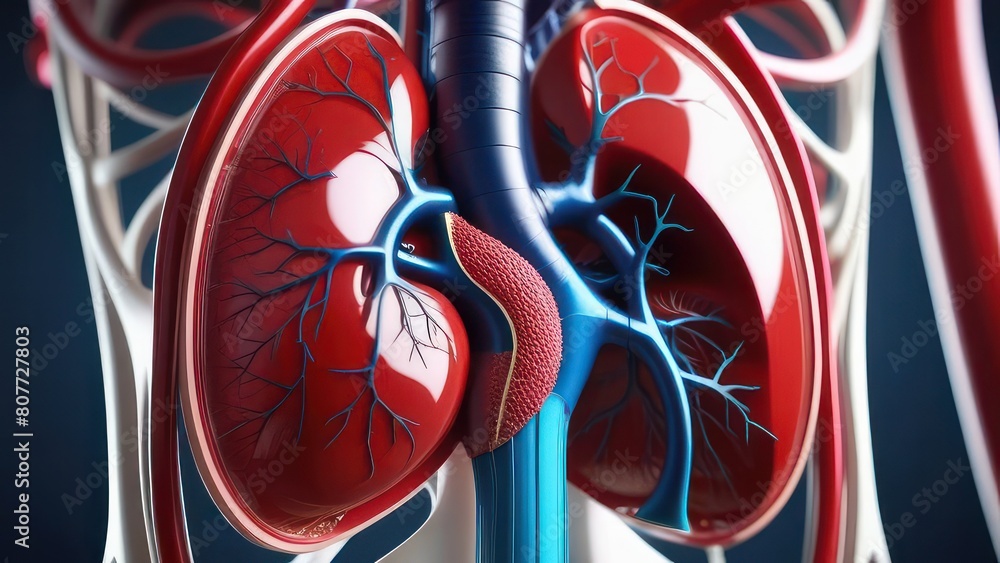 human kidneys, highlighting their internal structure. Renal cortex ...