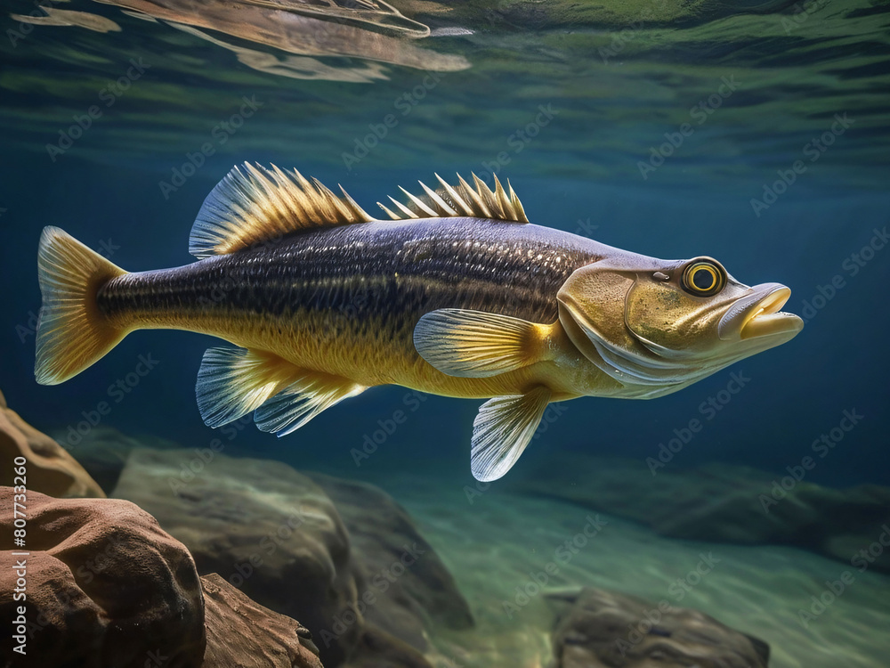 Walleye Swimming Hunting For Food In Its Natural Habitat Underwater ...