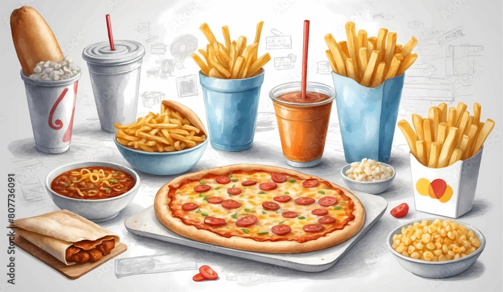 All Fast Food collection set, isolated on white background. Fried ...