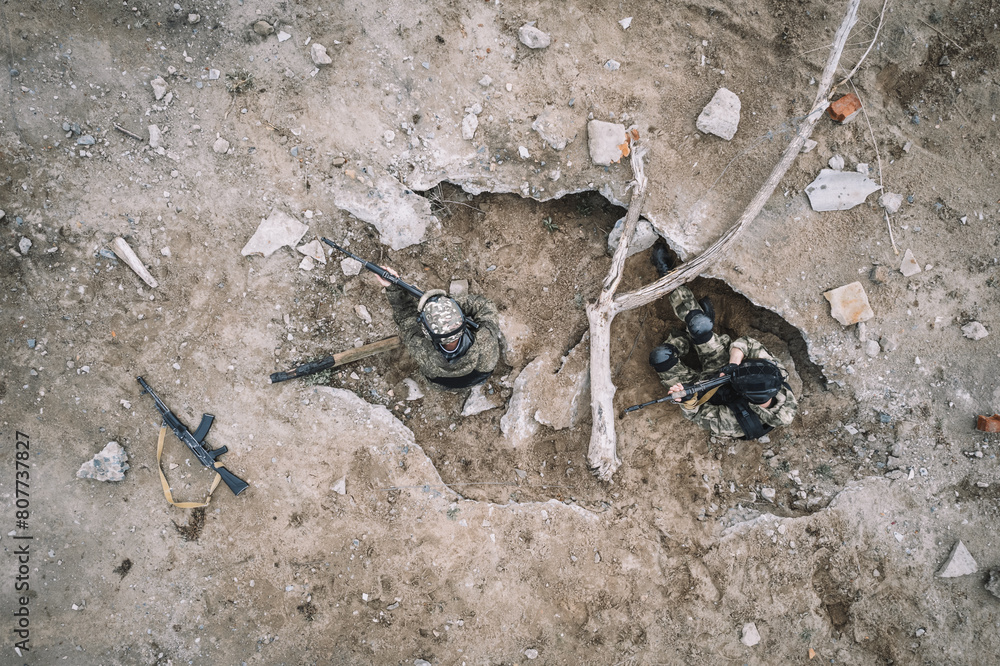 Stormtroopers capture an enemy trench. concept of modern warfare and ...