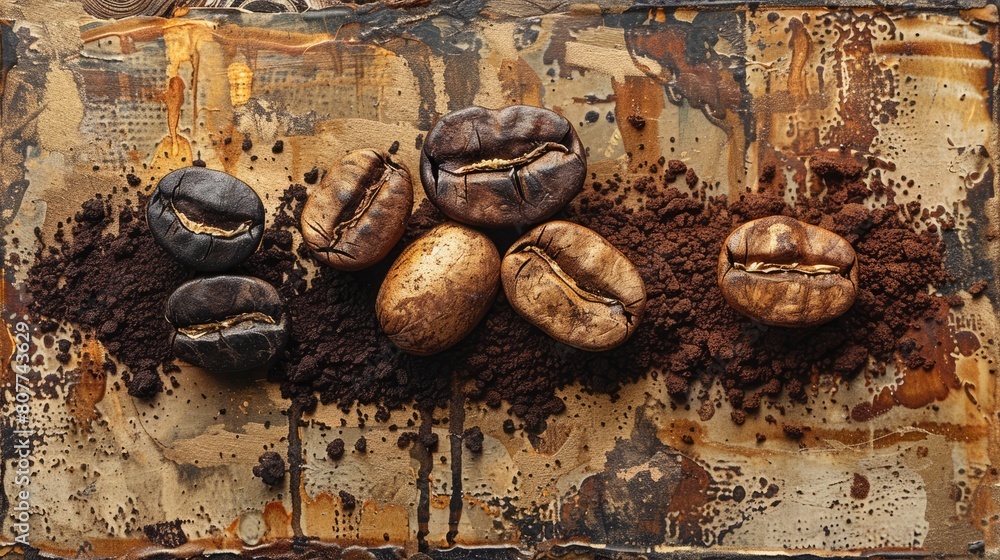 Vintage grunge brown and beige collage background with coffee theme ...