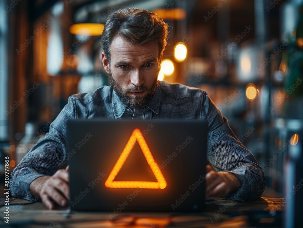 Foto de Stock businessman, laptop, error notification, maintenance ...