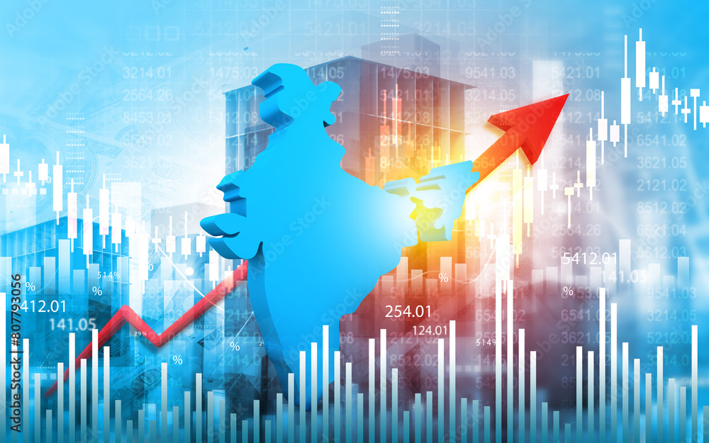 stock market indIndian stock market growth graph chart. 3d illustration ...