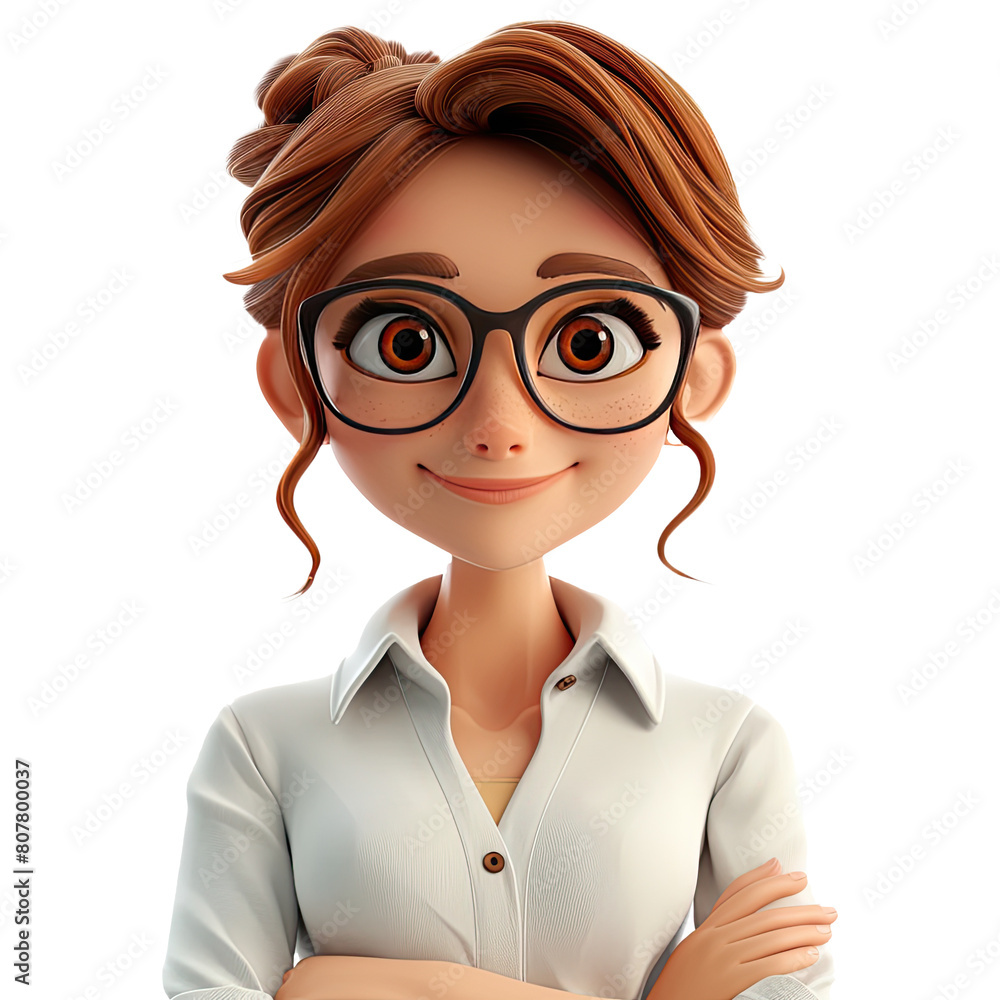 Cute cartoon female teacher isolated on transparent background. Stock ...