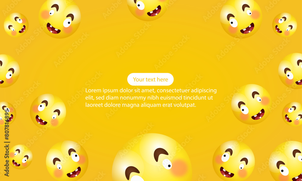 Funny emojis on yellow gradient background. Smiling emoji banner ...