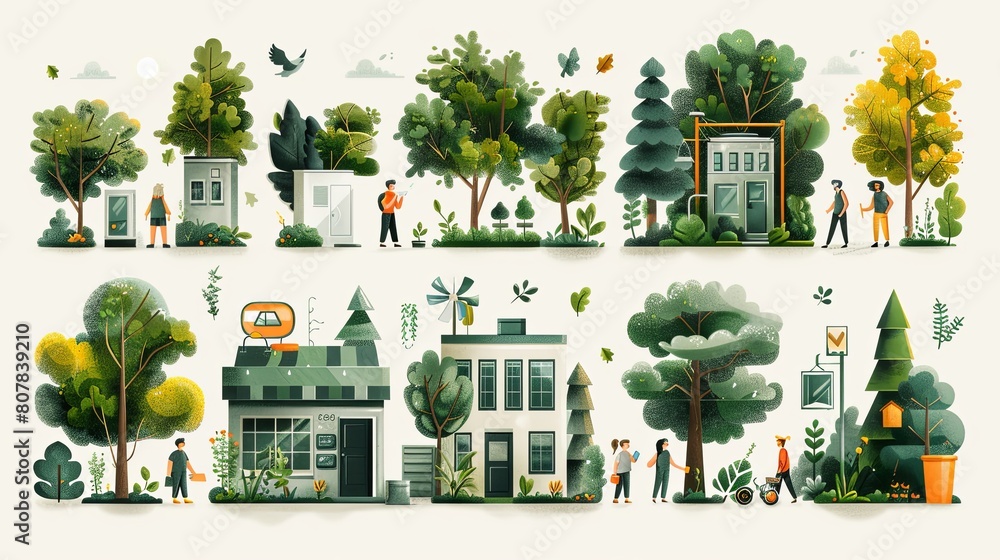 Green energy concept with character situations collection. Bundle of ...