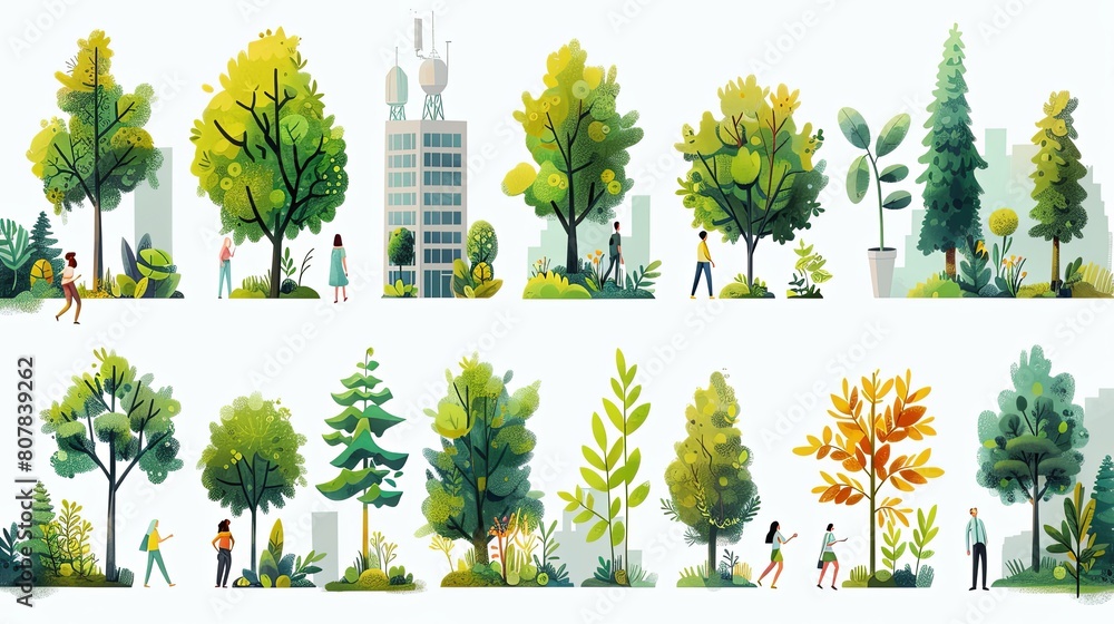 Green energy concept with character situations collection. Bundle of ...