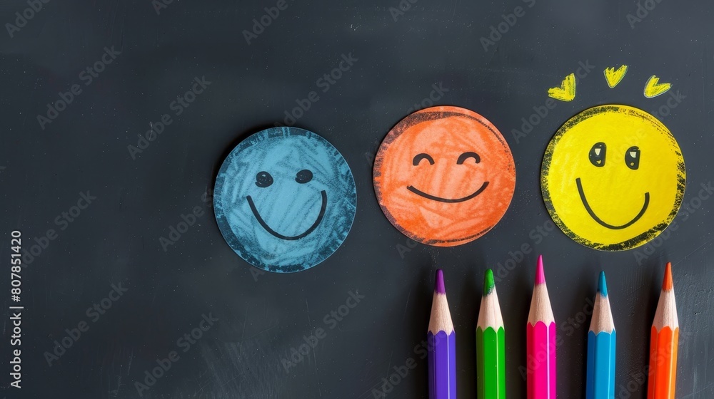Emoticon faces drawn with crayons and chalk, great for education and ...