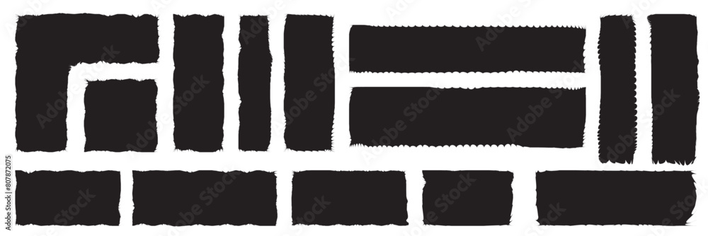 Set of grunge jagged rectangle shape. Black torn paper sheet for ...