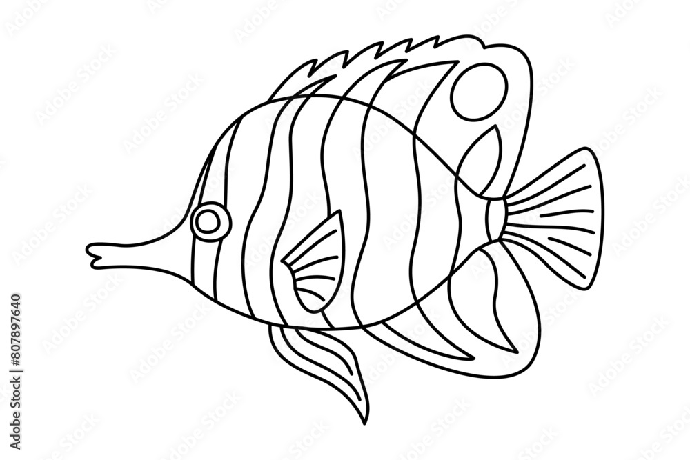 Tropical Fish. Simple Hand Drawn. Isolated on white background. line ...