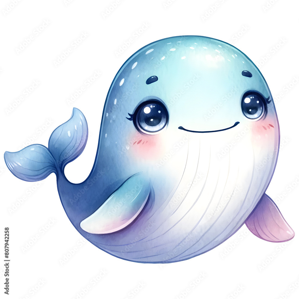 Cute whale watercolor clipart with transparent background Stock ...