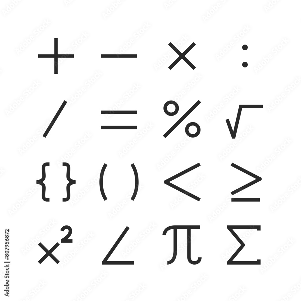 Mathematical Symbols, linear style icon set. Arithmetic and algebraic ...